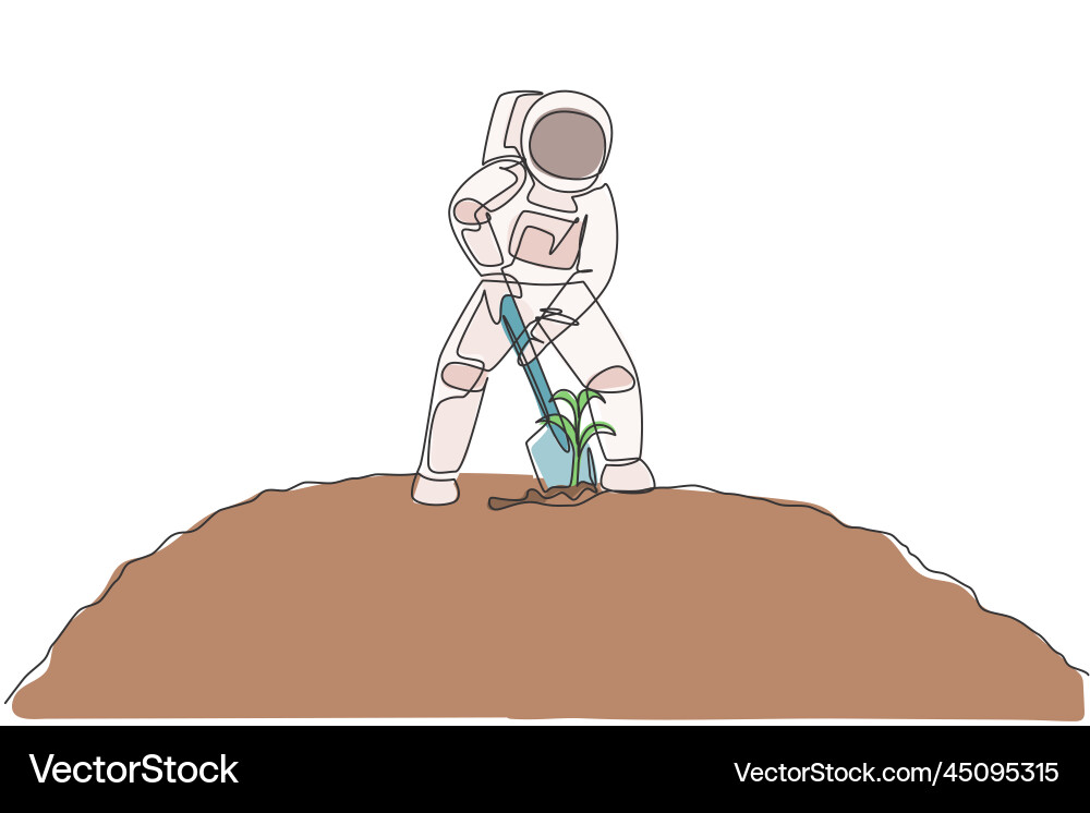Single continuous line drawing of cosmonaut Vector Image