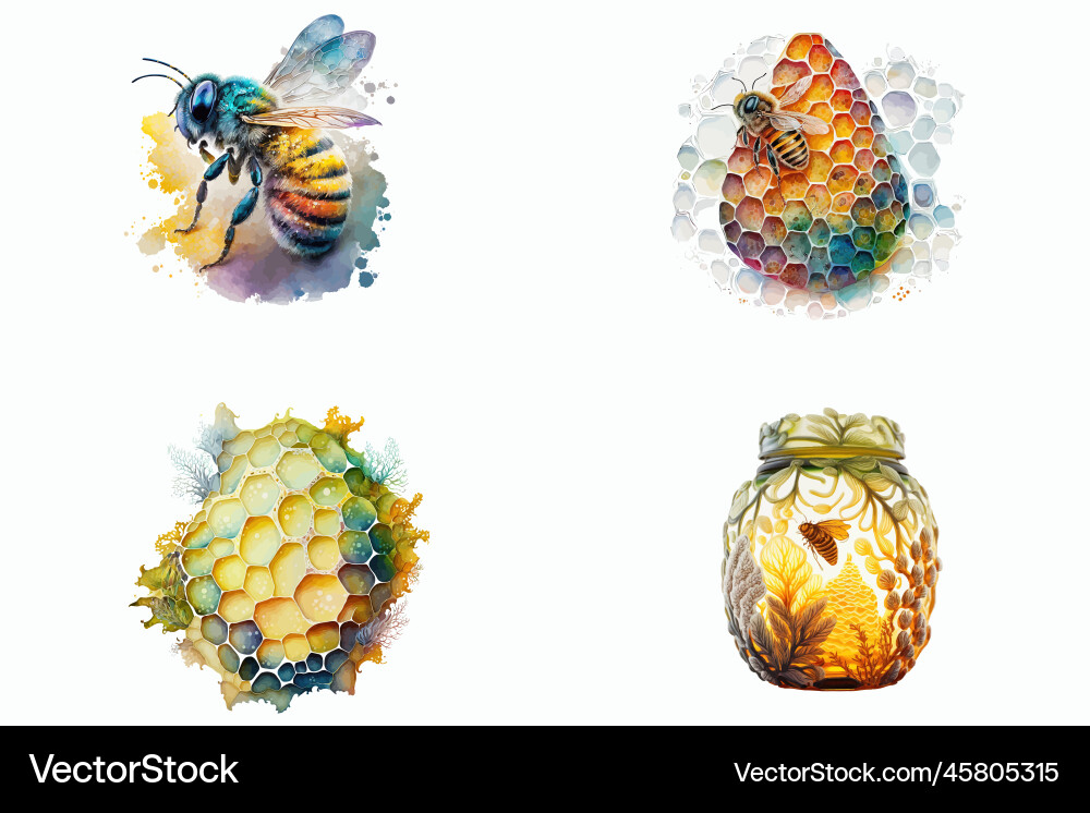 Sweet honey bee set hand-drawn Royalty Free Vector Image