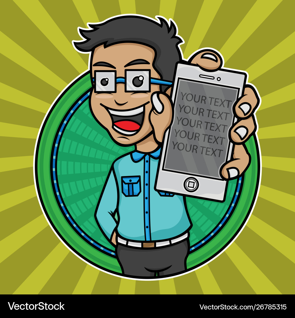 Young man logo holding a mobile Royalty Free Vector Image