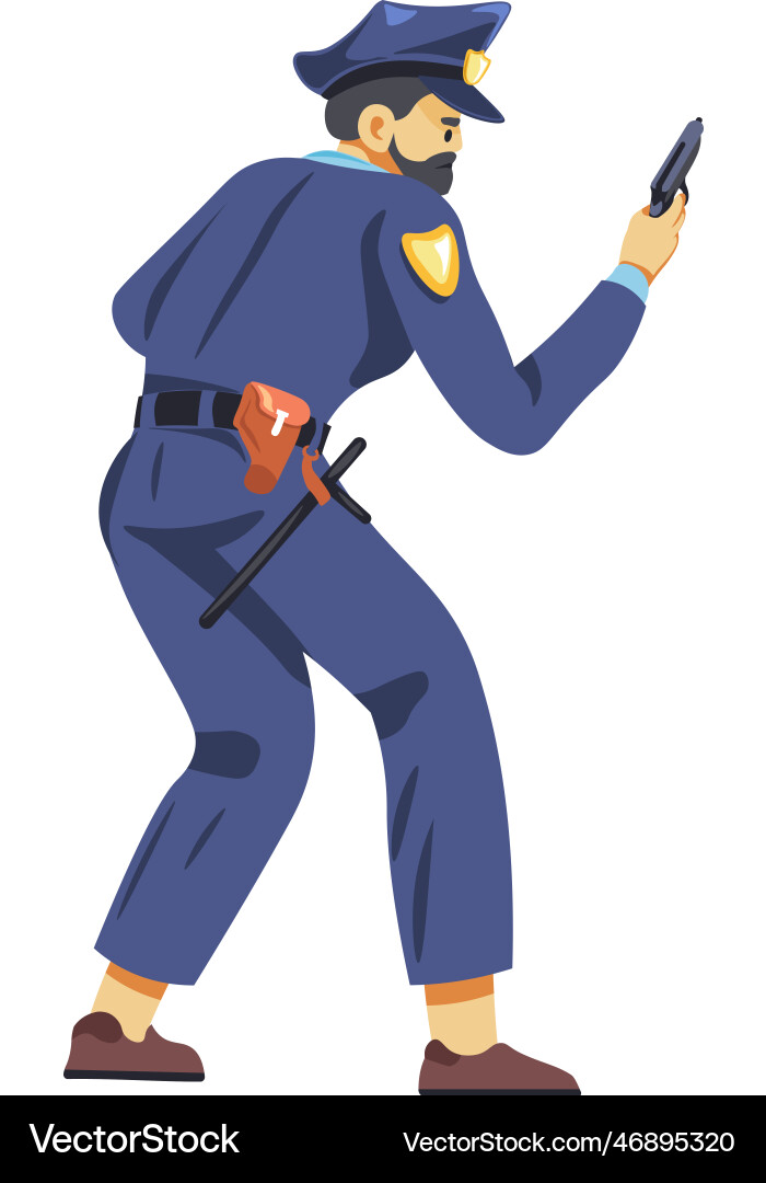 Armed officer policeman with gun on operations Vector Image