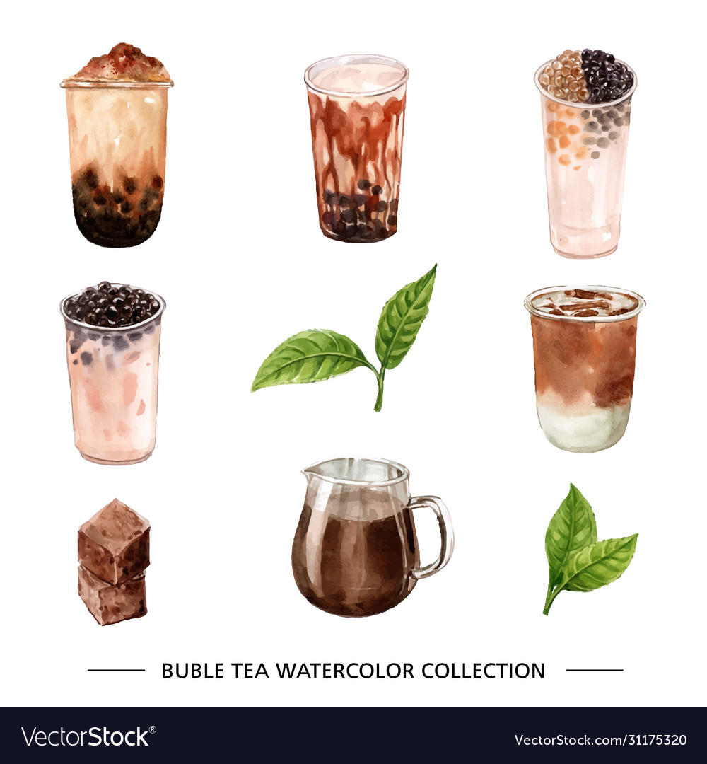 Creative bubble tea watercolor design Royalty Free Vector