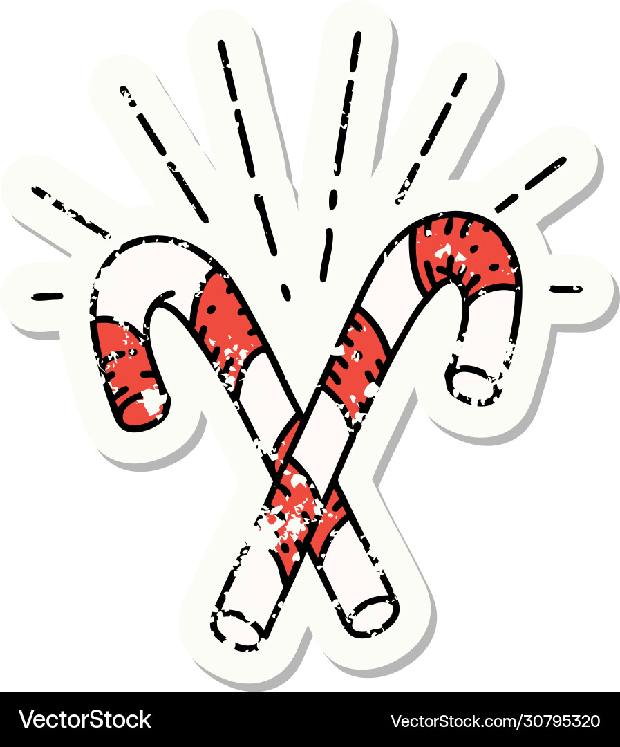 Grunge sticker tattoo style candy canes Royalty Free Vector