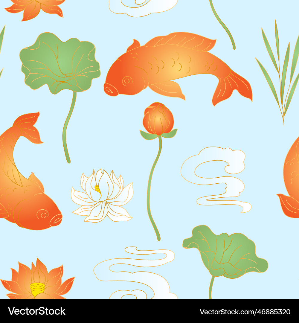 Oriental fish and lotus pattern chinese and Vector Image