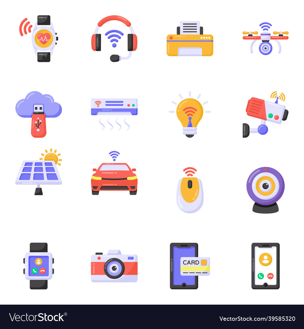 Pack of technology flat icons Royalty Free Vector Image