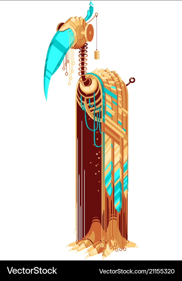 Robot-bird with yellow and turquoise feathers Vector Image
