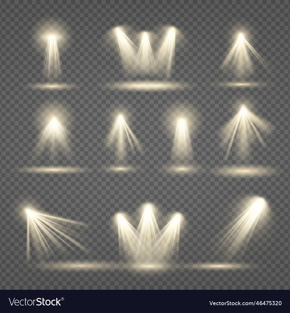 Spotlight set light ray collection realistic Vector Image