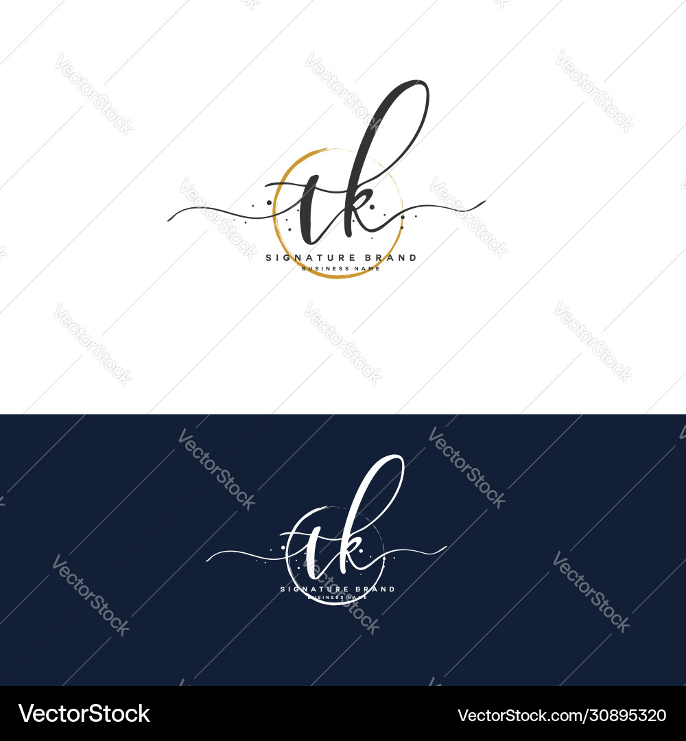 T k tk initial letter handwriting and signature Vector Image
