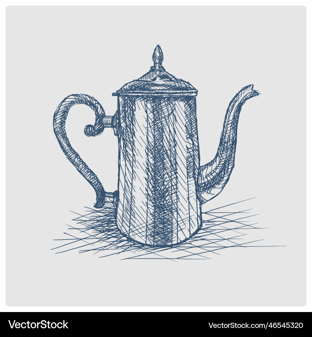 Tea pot vintage hand drawn blue sketch Royalty Free Vector