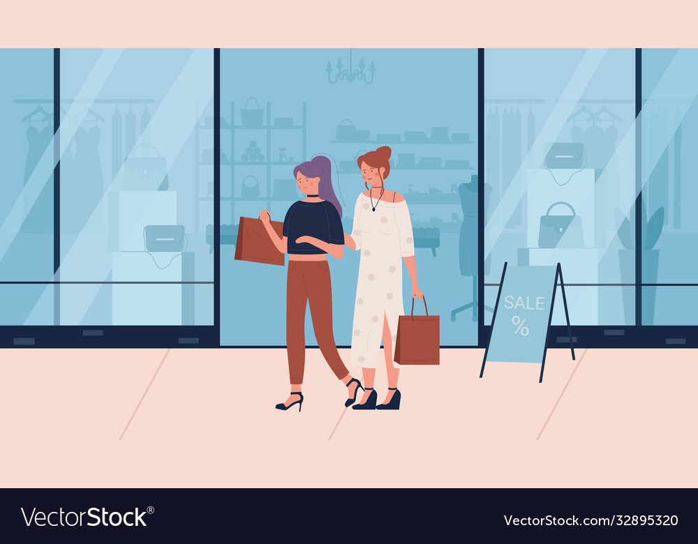Woman Shopping Flat Cartoon Royalty Free Vector Image