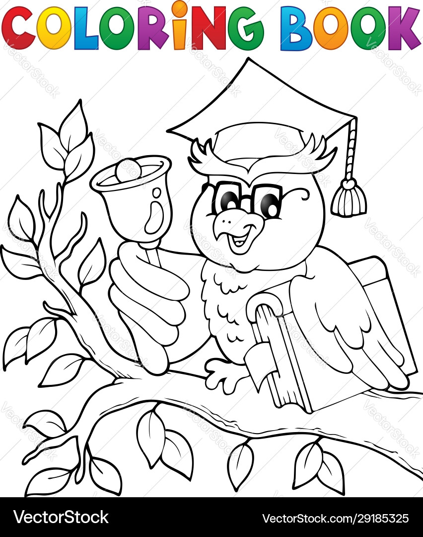 Coloring book owl teacher theme 1 Royalty Free Vector Image