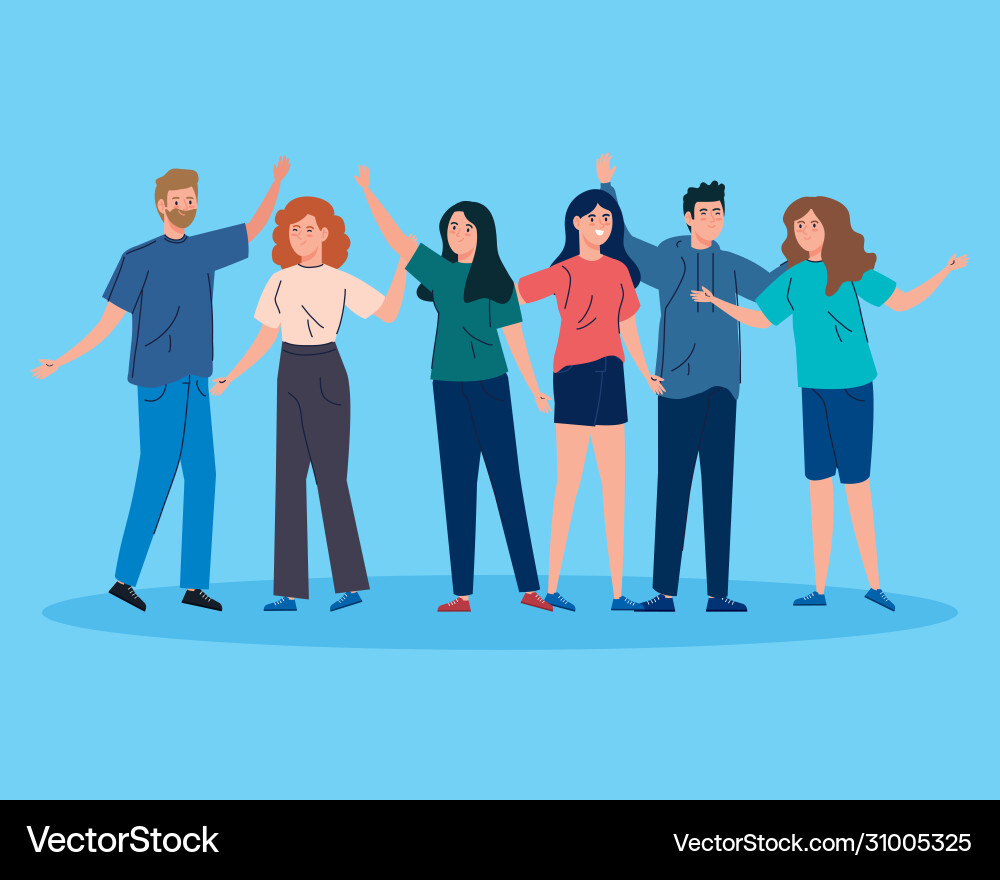 Group young people together avatar characters Vector Image