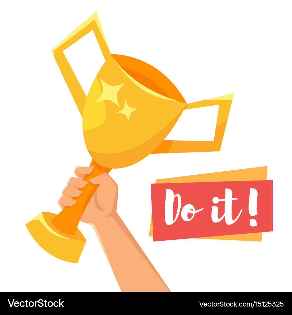 Hand holding golden winner cup Royalty Free Vector Image