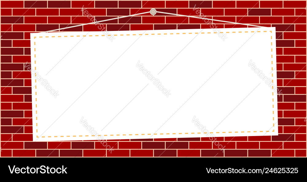 Hanging white blank sign on brick wall Royalty Free Vector