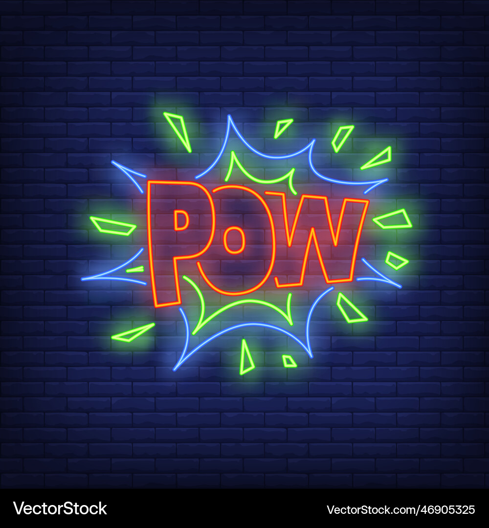 Pow lettering neon sign Royalty Free Vector Image