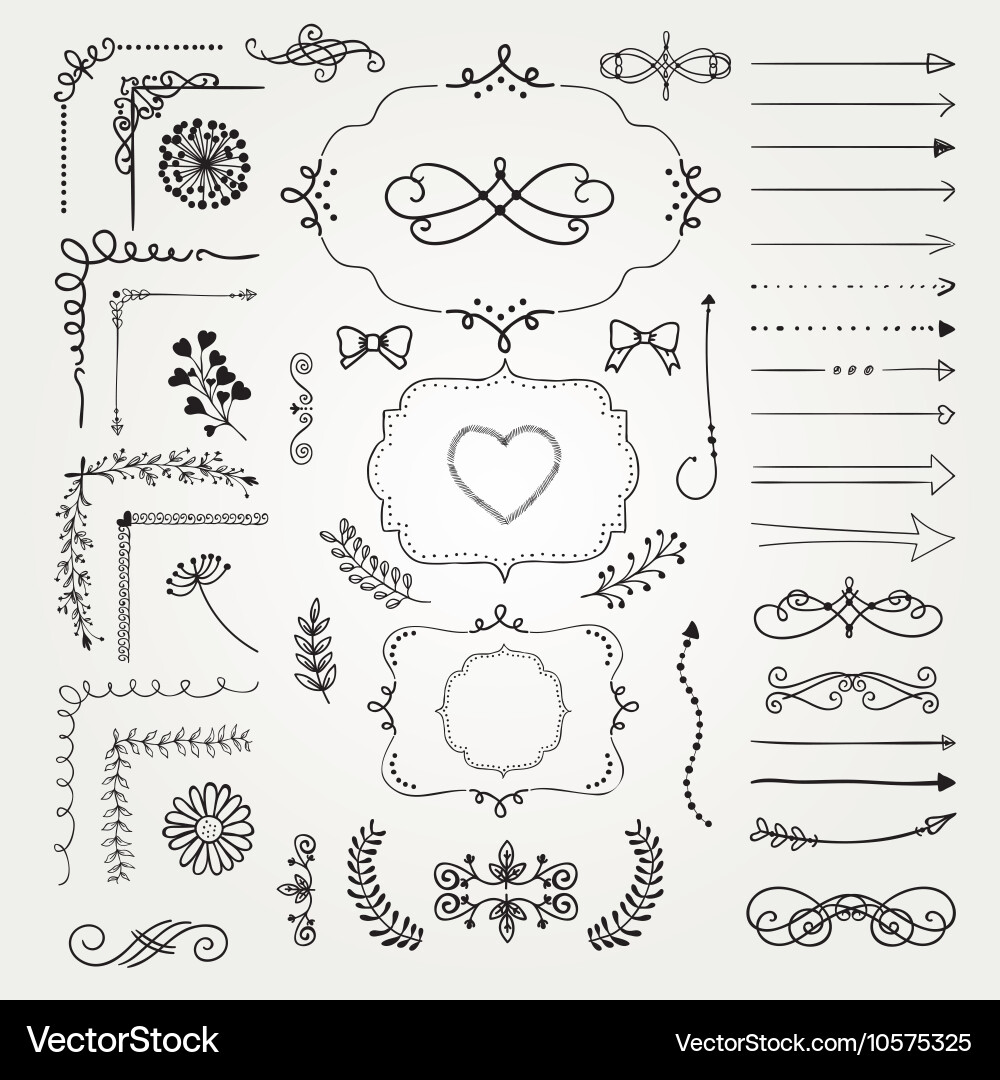 Set of decorative hand drawn design Royalty Free Vector