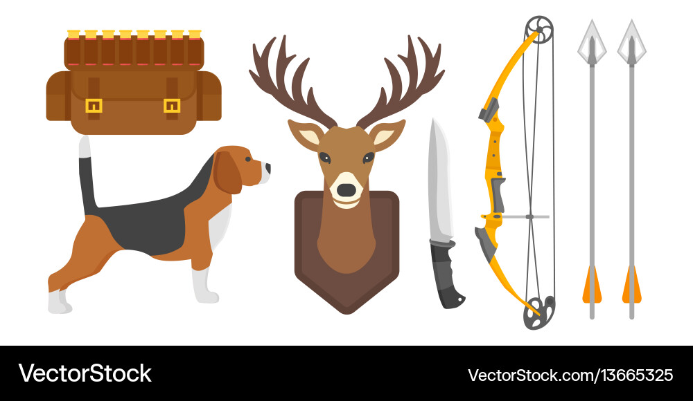 Set vintage hunting symbols camping objects Vector Image