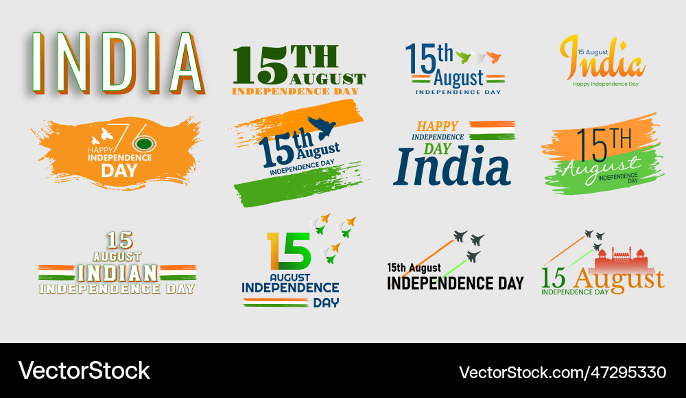 15 august wishing font design file Royalty Free Vector Image