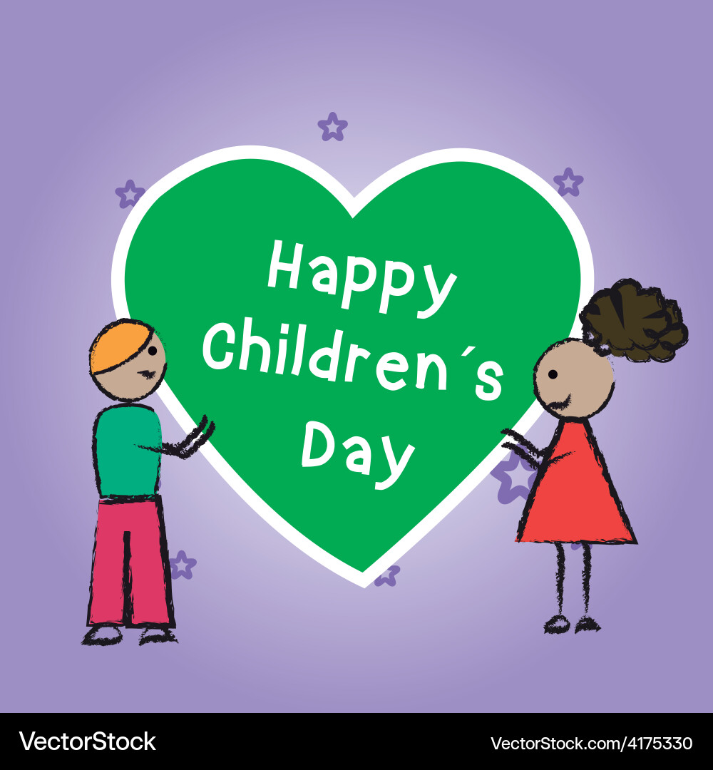 A pair children and heart with text on colored Vector Image