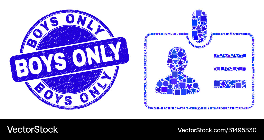 Blue scratched boys only stamp seal and user id Vector Image