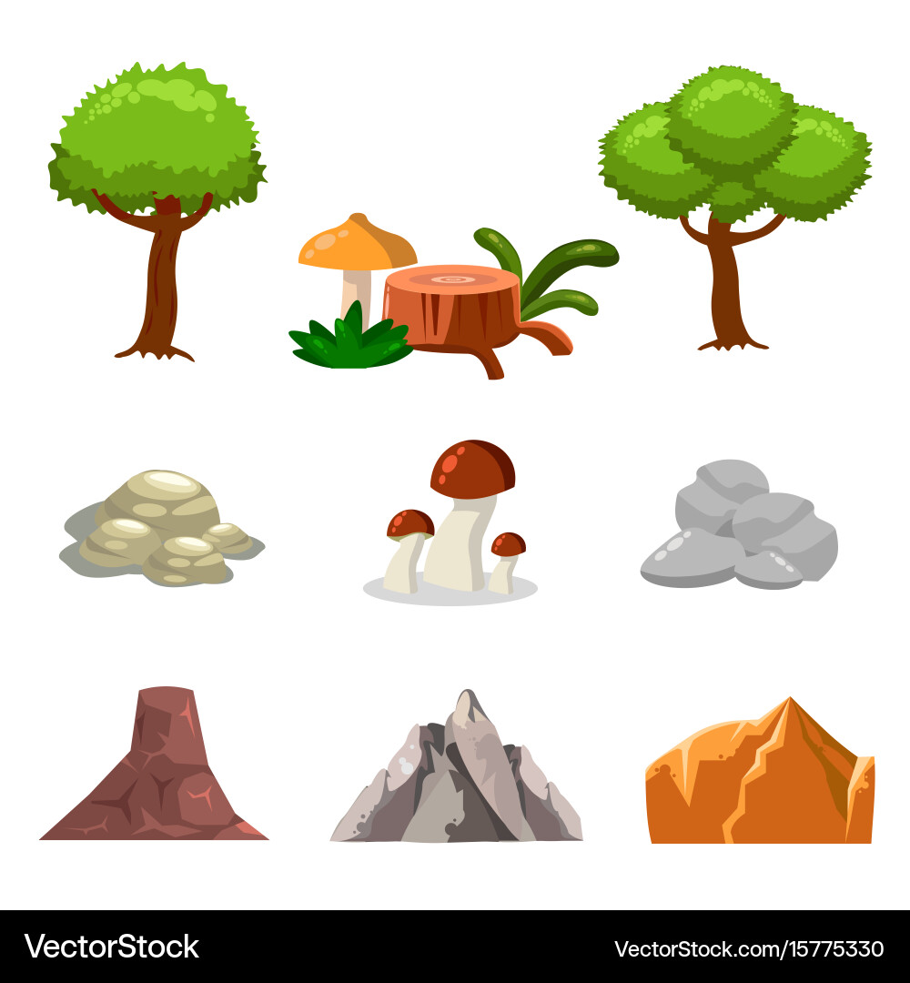 Cartoon nature landscape elements set trees Vector Image