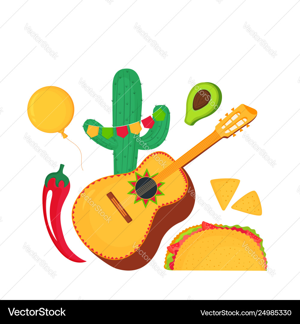 Cinco de mayo 5th may guitarrone cactus Royalty Free Vector