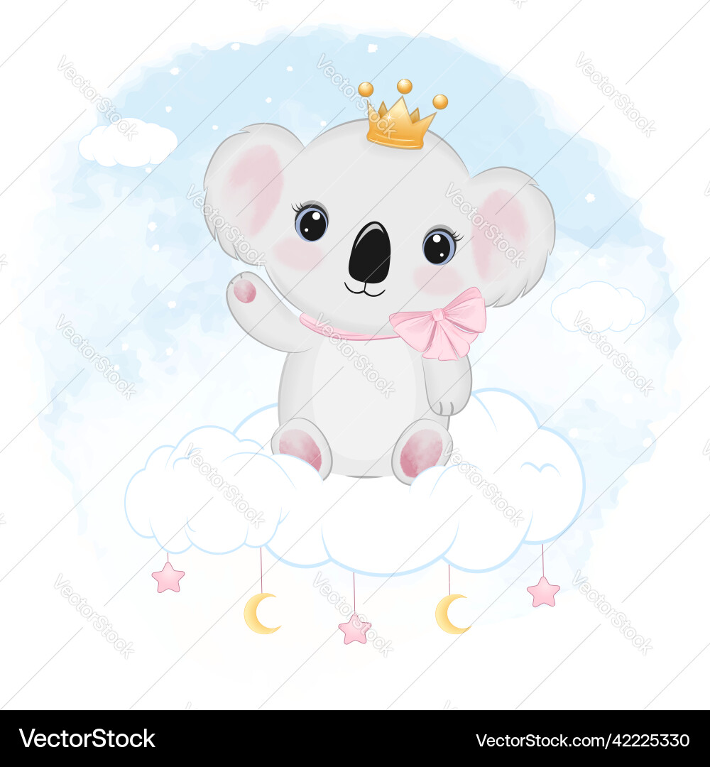 Cute koala sitting on the cloud watercolor Vector Image