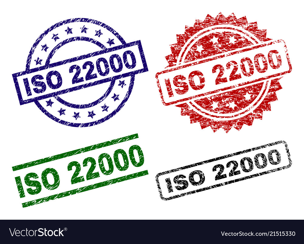 Grunge textured iso 22000 stamp seals Royalty Free Vector
