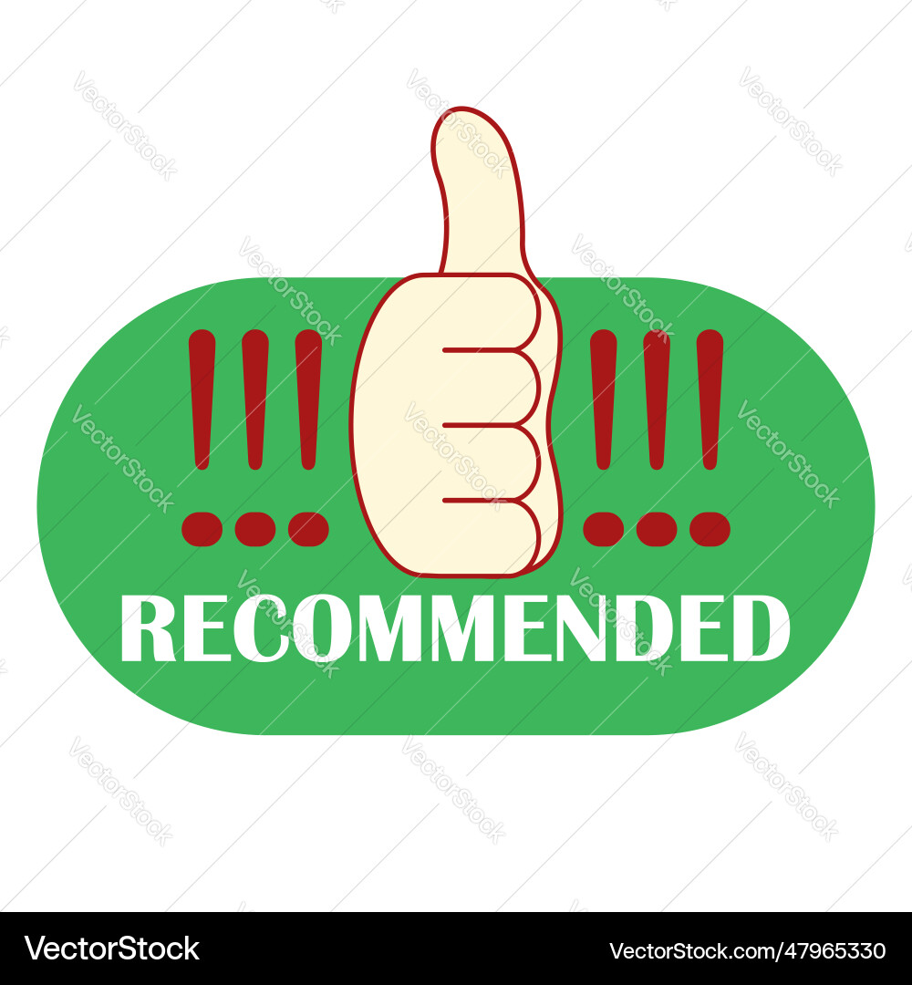 Recommended banner icon with thumb up Royalty Free Vector