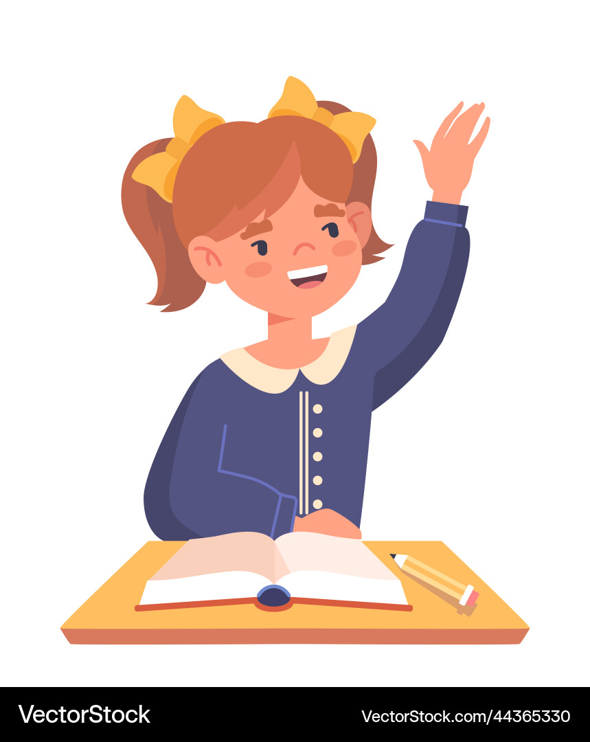 Schoolgirl raise hand Royalty Free Vector Image