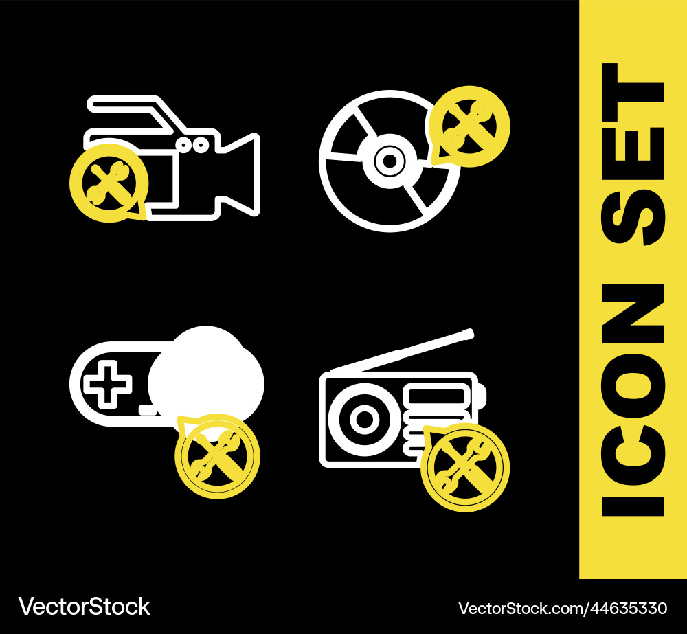 Set line cd or dvd disk service radio gamepad Vector Image