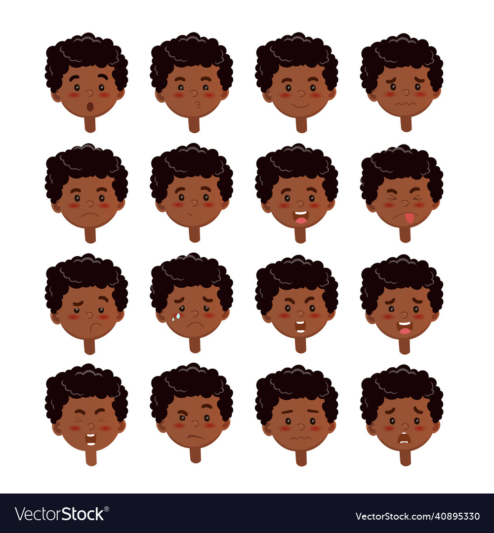 Set of black kids emotions facial expression Vector Image