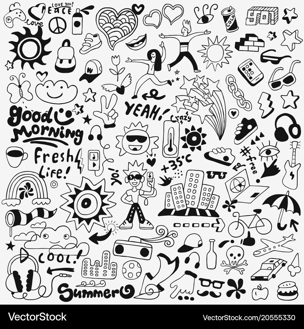 Summer doodle set Royalty Free Vector Image - VectorStock
