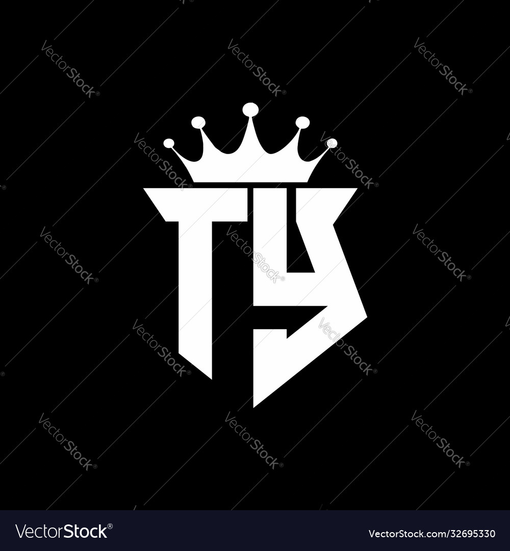 Ty logo monogram shield shape with crown design Vector Image