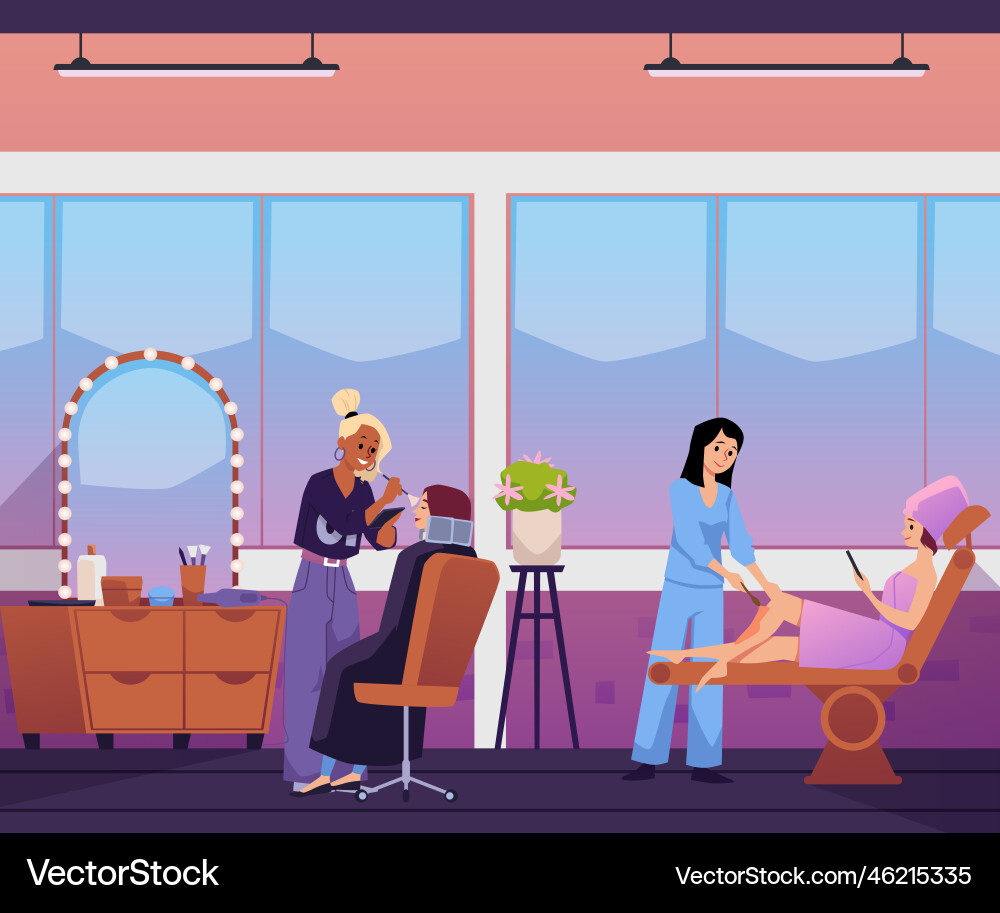 Beauty salon working scene flat style Royalty Free Vector
