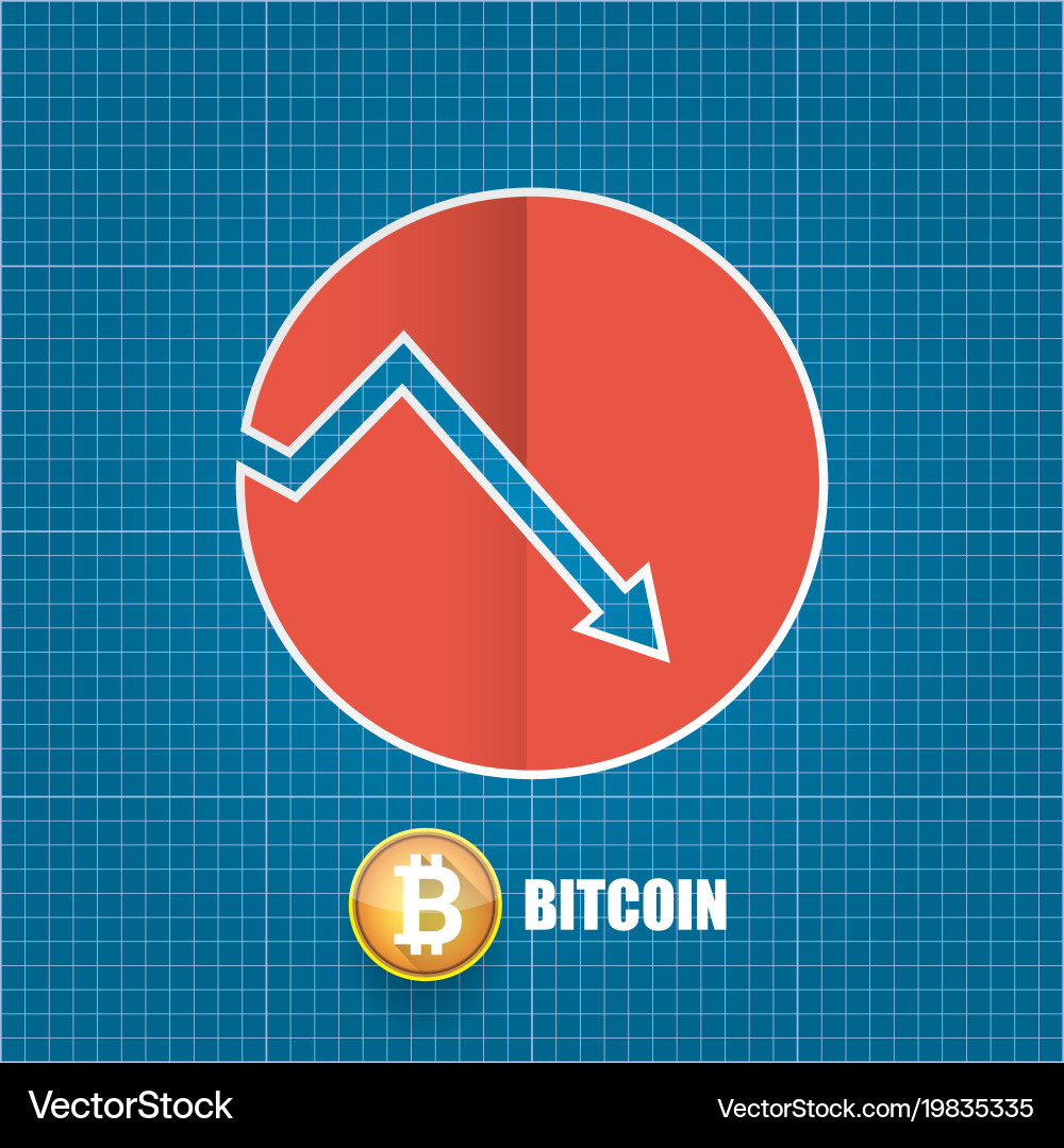 Bitcoin market crash graph on blueprint Royalty Free Vector