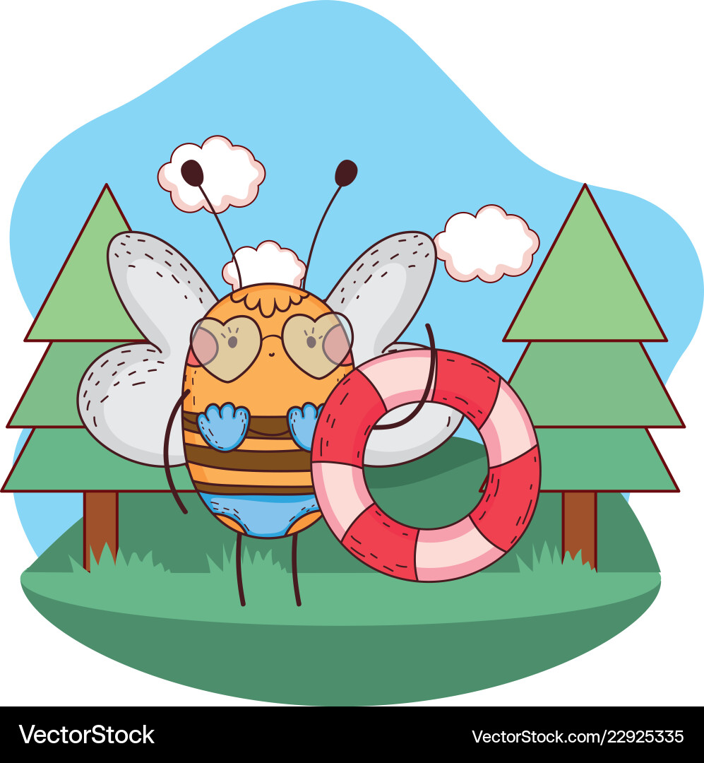 Cute little bee with swimsuit and float Royalty Free Vector