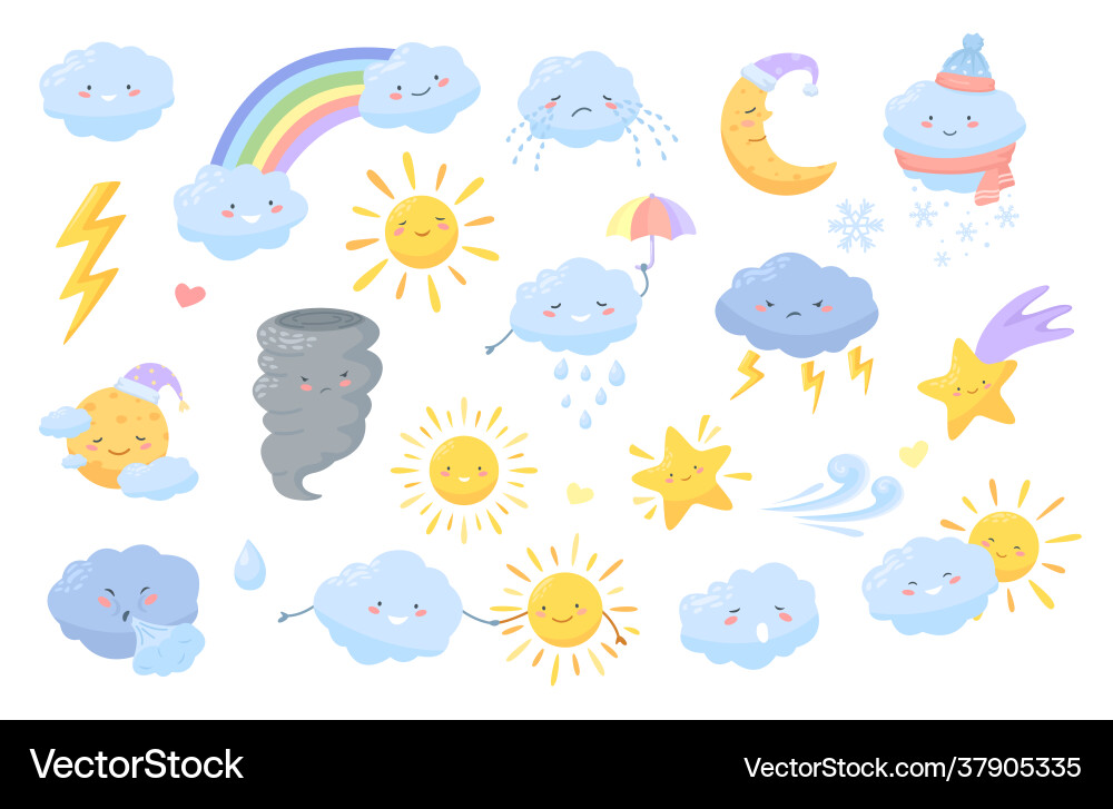 Cute weather cartoon characters Royalty Free Vector Image