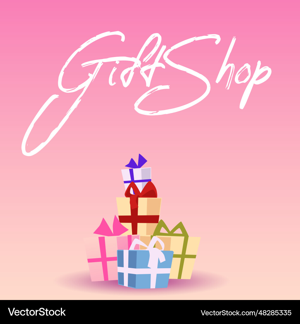 Gift shop advertising poster flat Royalty Free Vector Image