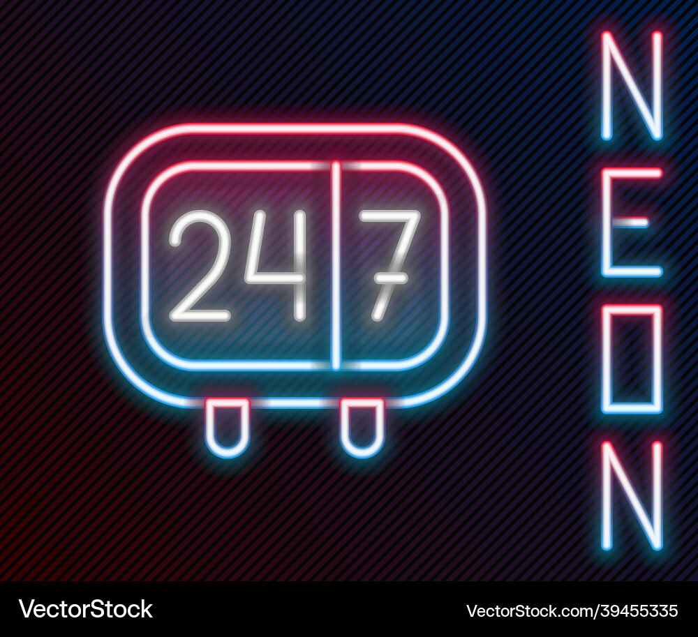 Glowing neon line clock 24 hours icon isolated Vector Image