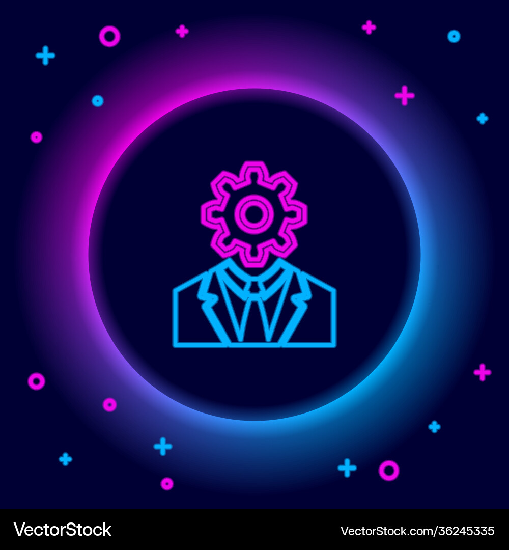 Glowing neon line human head with gear inside icon