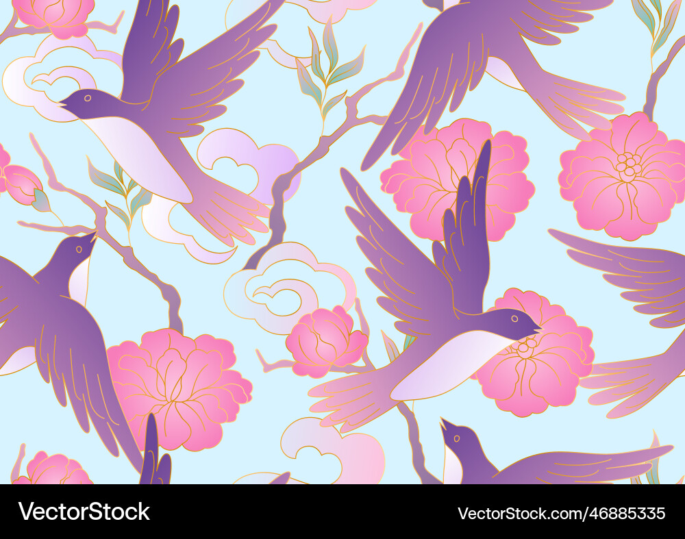 Oriental birds and flowers pattern chinese Vector Image