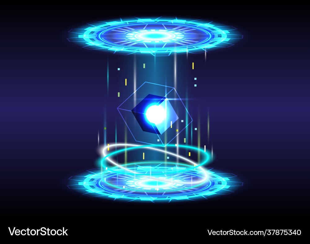 3d cube hologram and glowing hud hi-tech Vector Image