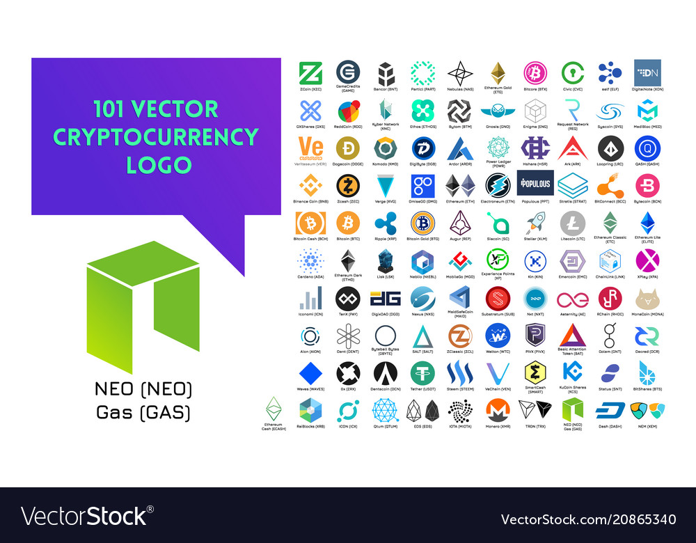 Big set of colorful cryptocurrency logo Royalty Free Vector