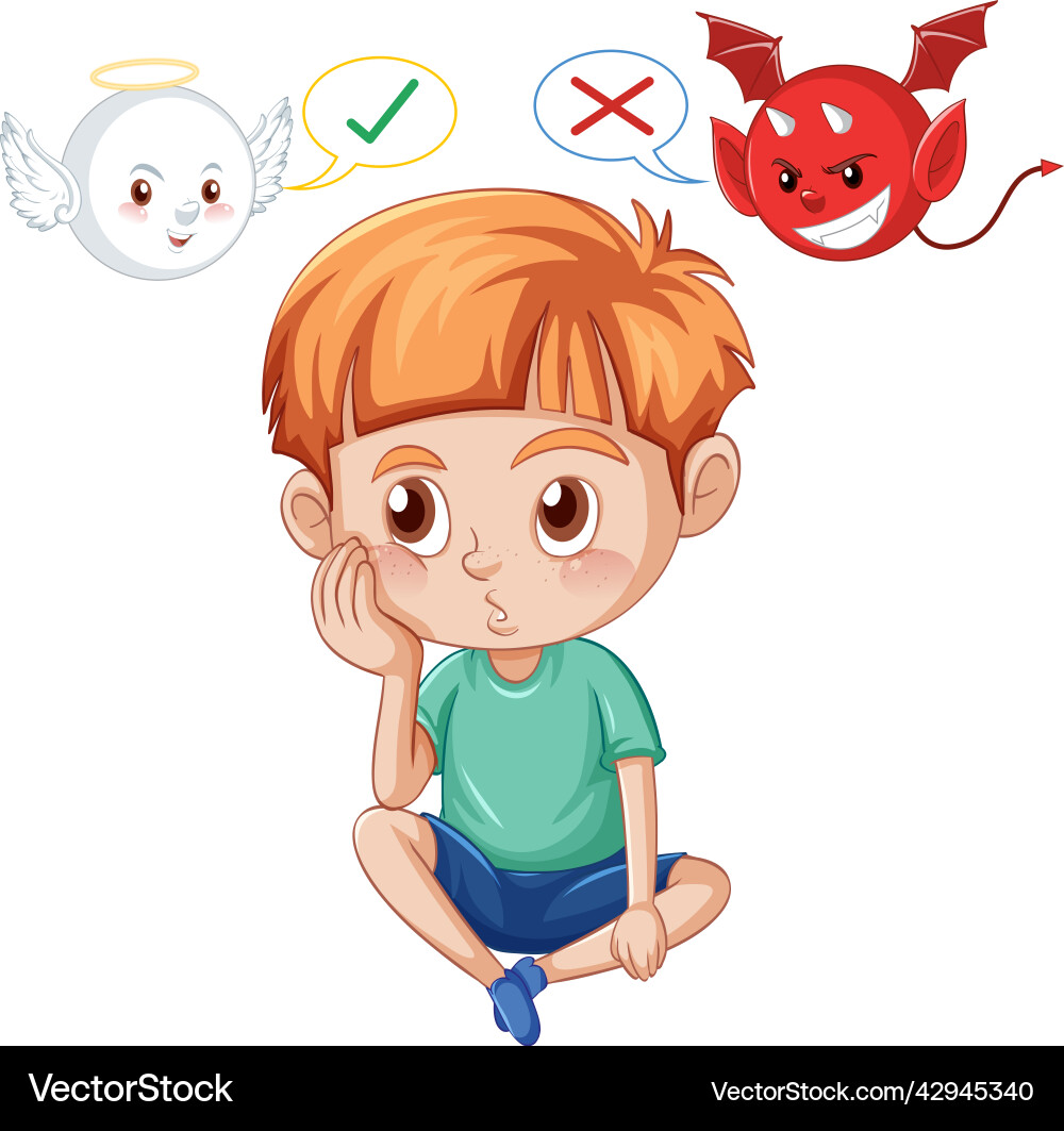Cartoon character with devil and angel fighting Vector Image