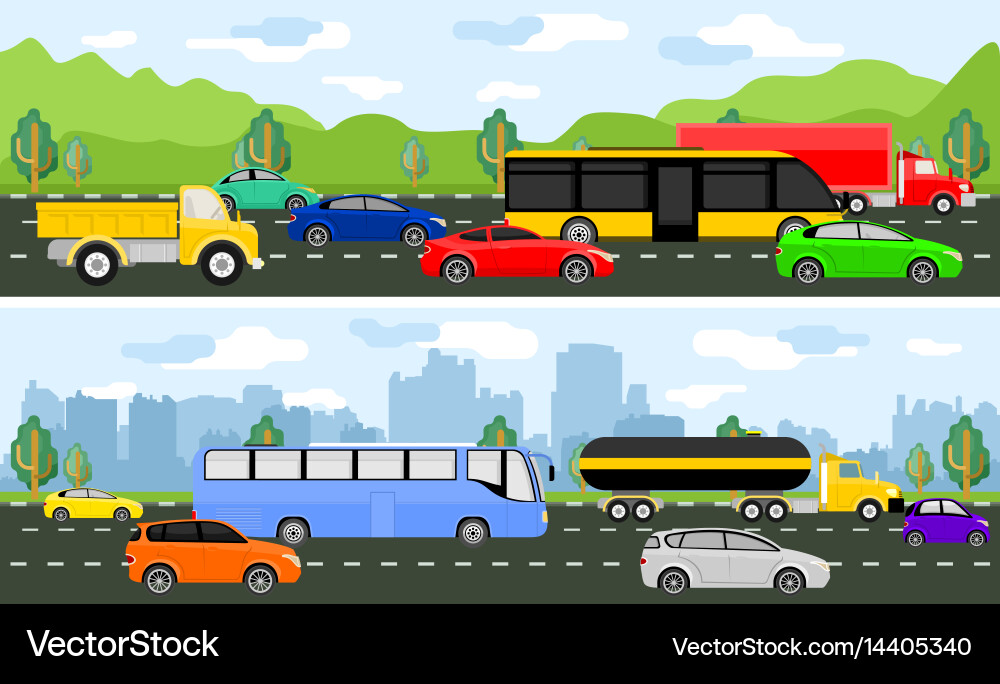 Highway with traffic traveling Royalty Free Vector Image