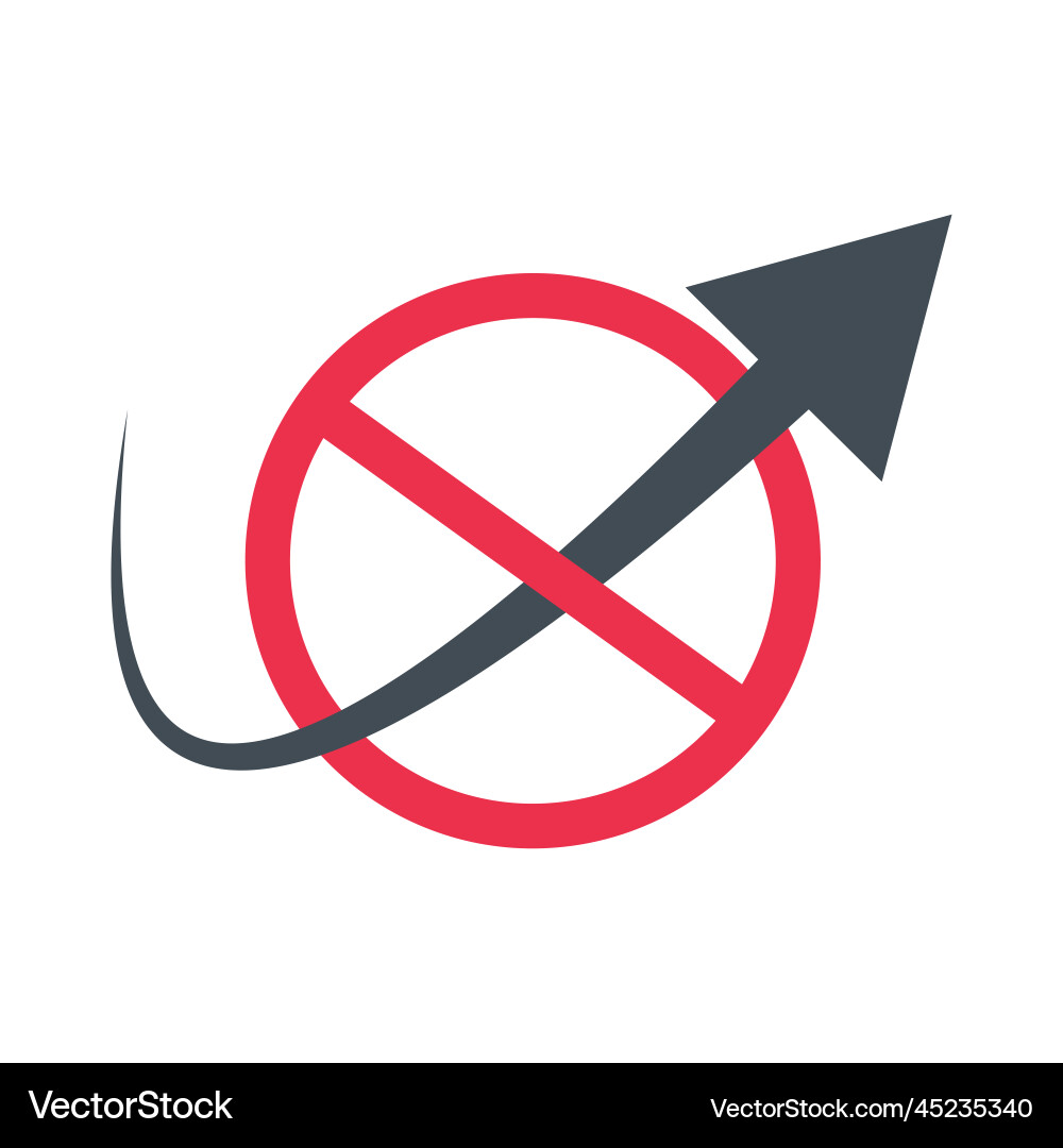 Prohibited sign and rising arrow Royalty Free Vector Image
