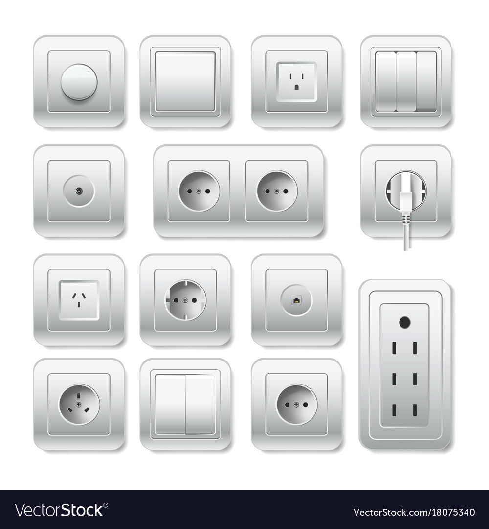 Socket electirc outlet light switch and cable Vector Image
