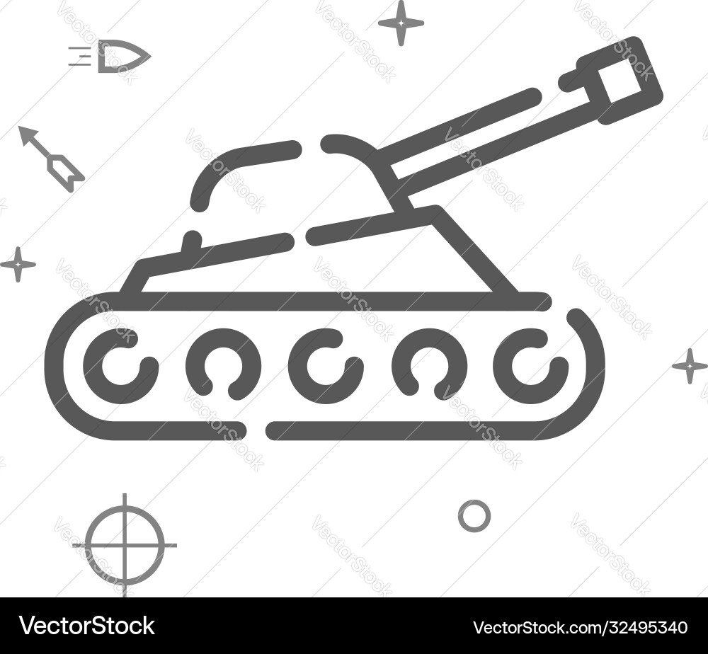 Tank self-propelled gun simple line icon symbol Vector Image