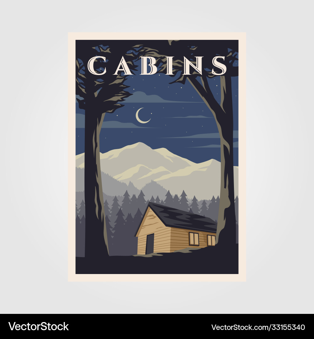 Vintage cabins poster design night camp Royalty Free Vector