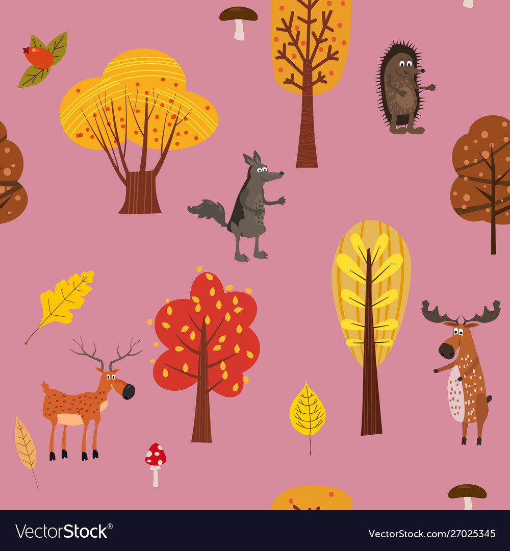Autumn forest cute animals seamless pattern Vector Image